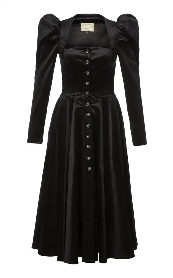 Lena Hoschek Caledonia Satin A-Line Midi Dress Xl Only - Black |  Editorialist