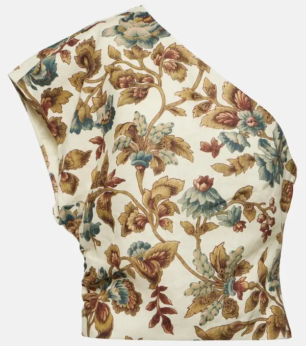 Sir The Label Eleanora Floral One-shoulder Linen Crop Top