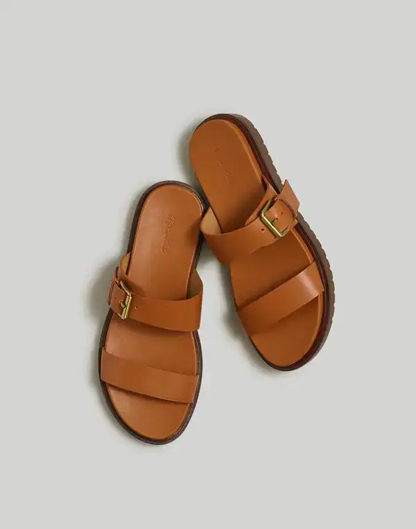 Madewell Mw The Dee Leather Double-Strap Slide Sandals In Warm