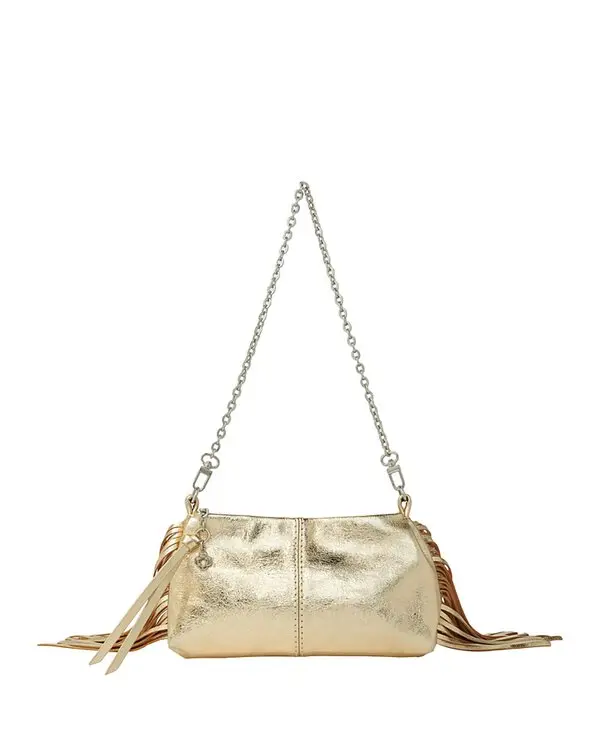 Maje Miss M Metallic Leather Fringed Clutch - Gold