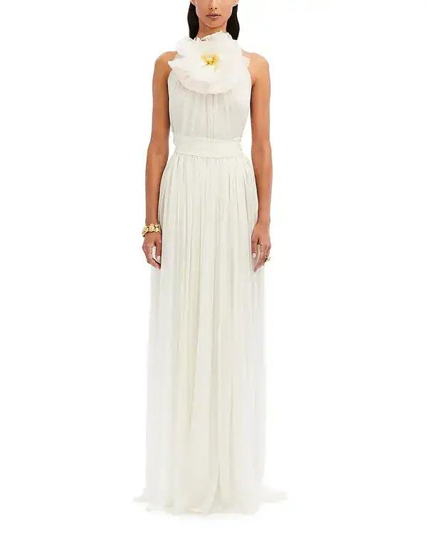 Oscar De La Renta Halter Neck Organza Flower Gown In Ecru - 82% Off |  Editorialist