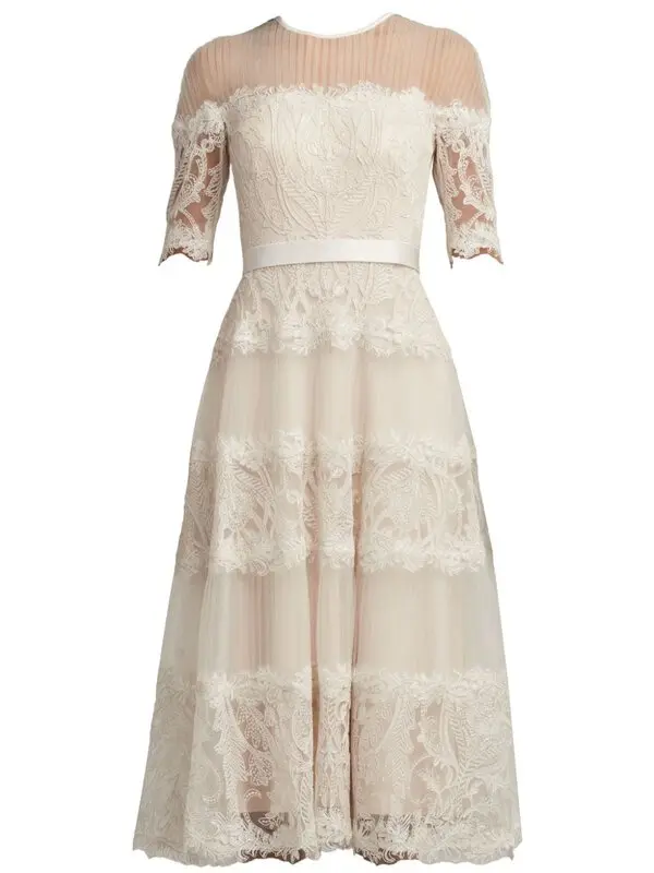 knee length dresses for ladies Elegant Lace Midi Dress - White 8