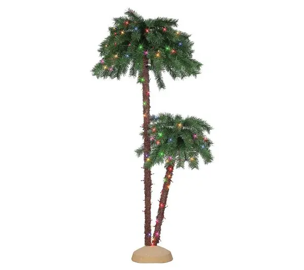 PULEO INTERNATIONAL Puleo 3.5' & 6' Pre-lit Double Trunk Artificial Palm Tree