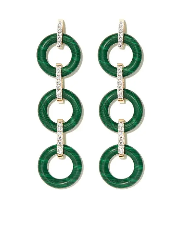 Mateo 14k Yellow Malachite And Diamond Earrings
