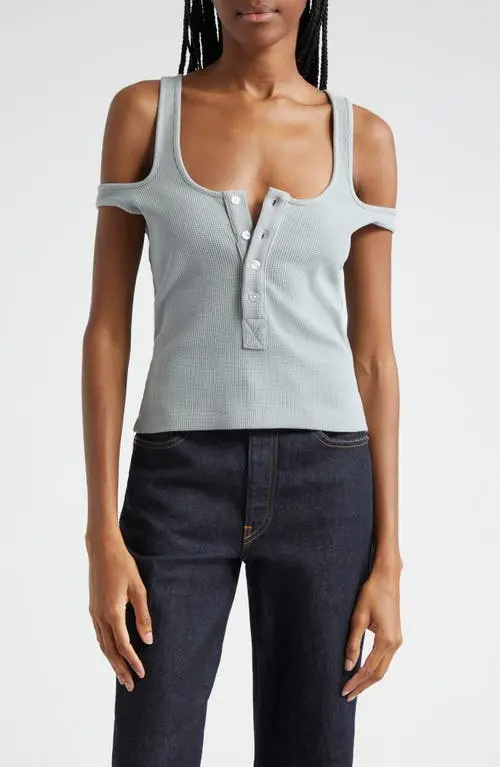 K.NGSLEY Gender Inclusive Two-way Cold Shoulder Waffle Tank - Light Grey