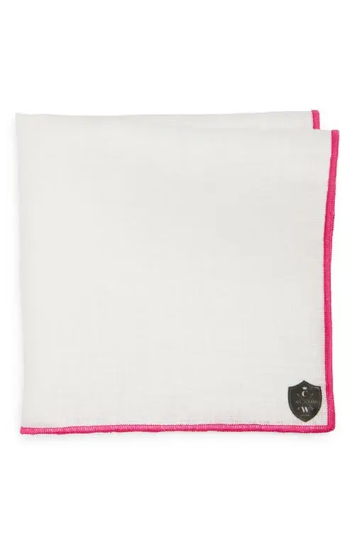 CLIFTON WILSON White Linen Pocket Square With Trim - Fuchsia