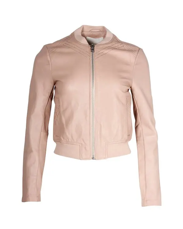 Buy Maje Bomber Jacket In Leather - Pink At 80% Off | Editorialist