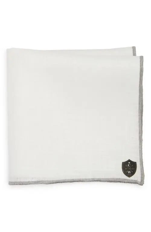 CLIFTON WILSON White Linen Pocket Square With Trim - Grey