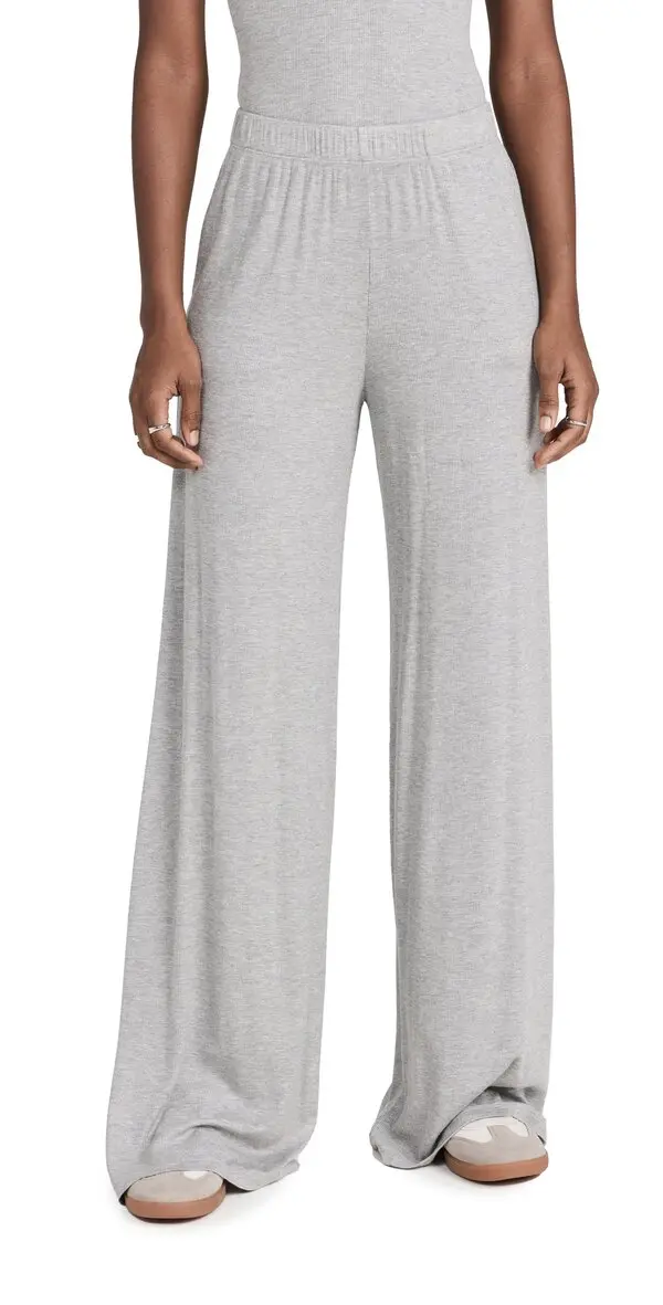 Sprwmn Ribbed Wide-leg Trousers - Heather Grey