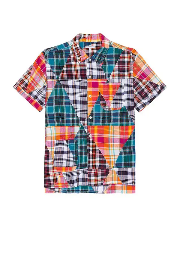 Engineered Garments Camp Shirt In Orange,teal - Multi