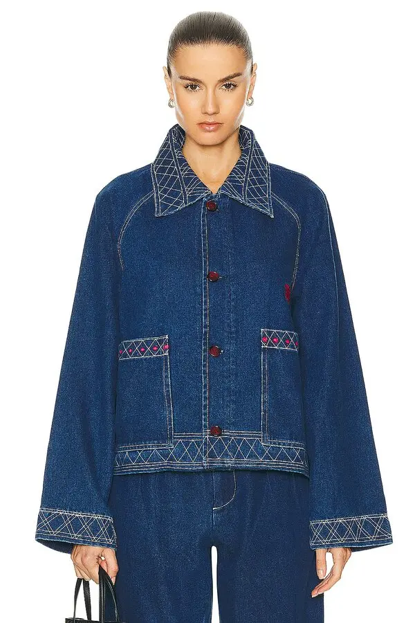 BODE Embroidered Denim Jacket