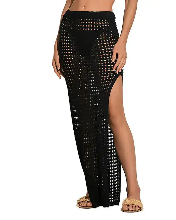 Elan Crochet Swim Cover Up Maxi Skirt In Black 64% Off