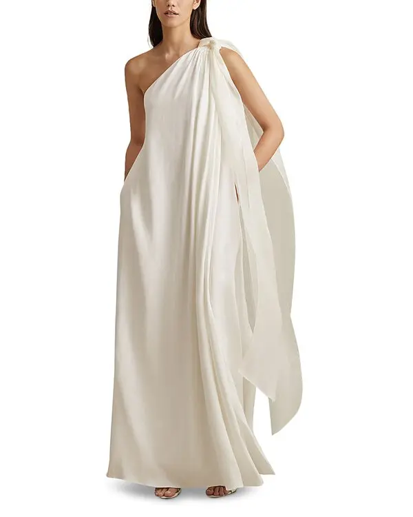 Reiss Athena One Shoulder Gown In Ivory 50% Off Editorialist
