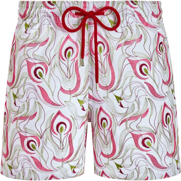 Vilebrequin Swim Trunks Embroidered Camo Flowers Limited Edition Swimsuit Mistral - White