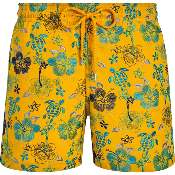Vilebrequin Swim Trunks With Tropical Turtle Embroidery - Yellow
