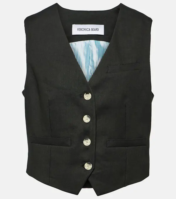 Veronica Beard Bennett Linen-blend Twill Vest