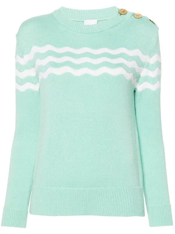 Patou Wave Cotton-merino Jumper - Green