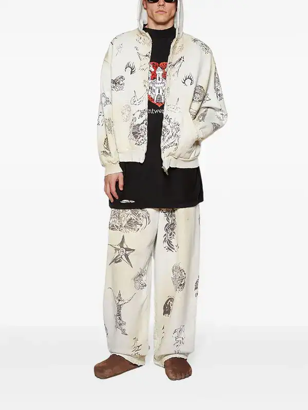 Balenciaga Tat Zip-Up Cotton Hoodie - White | Editorialist