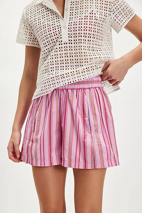 Free People Striped Pull-on Shorts - Bubblegum Combo