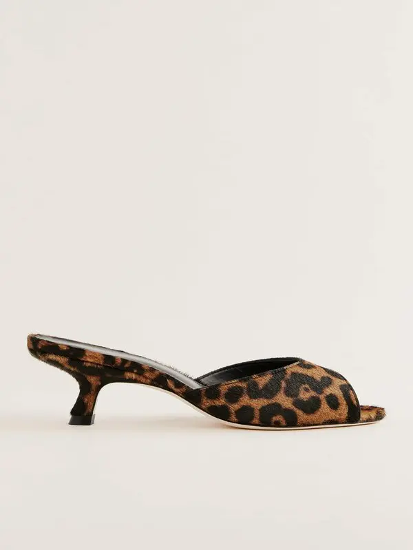 REFORMATION Winnie Peep Toe Heeled Mule - Leopard