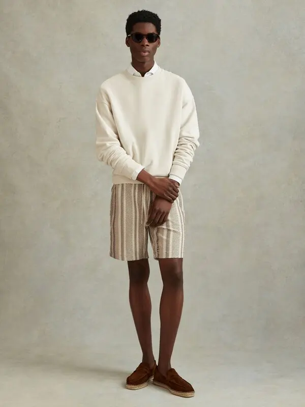 REISS River Jacquard Drawstring Shorts - Ecru Multi