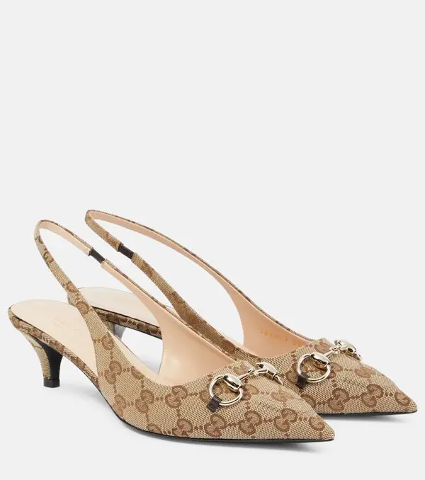 Gucci Horsebit Gg Slingback Pumps - Beige