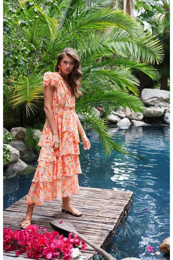 Hale Bob Lainey Tiered Chiffon Dress - Orange