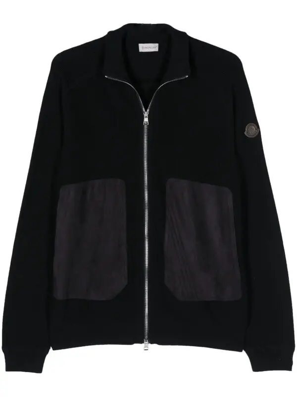 Moncler Suede-paneled Cotton-blend Cardigan