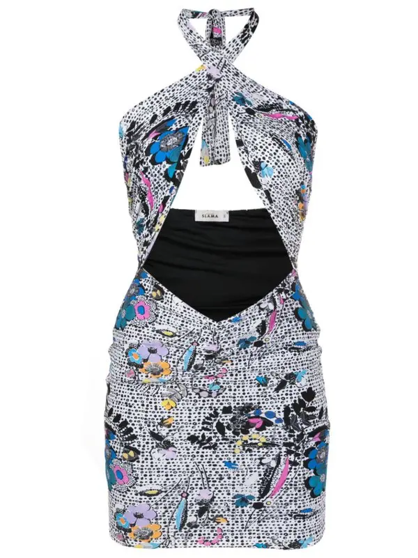 AMIR SLAMA Graphic-print Halterneck Mini Dress