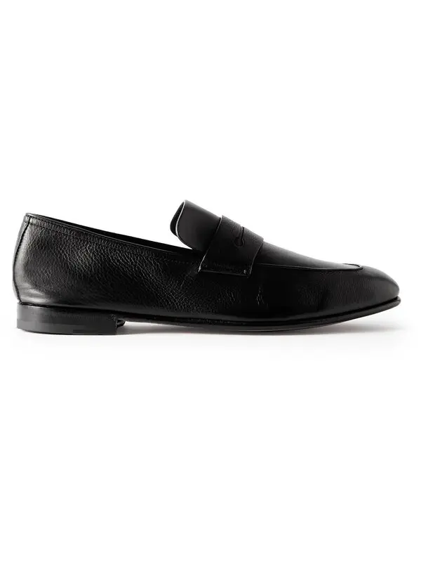 Zegna L'asola Secondskin Full-grain Leather Penny Loafers - Black