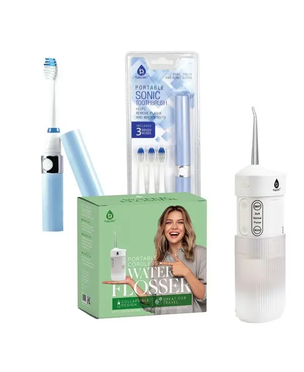 PURSONIC Compact Travel Oral Care Bundle: Portable Usb Rechargeable Collapsible Water Flosser And Portable Electric Toothbrush