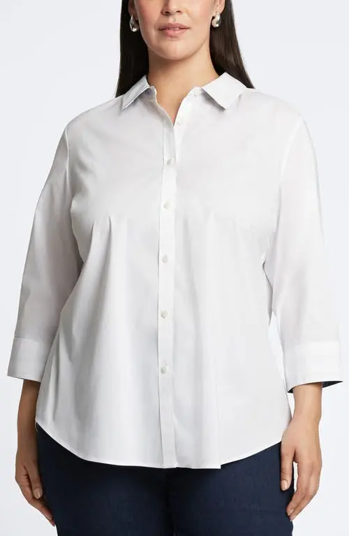Foxcroft Margie Mix Stripe Detail Cotton Blend Sateen Button-up Shirt