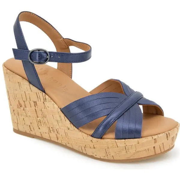 Gentle Souls By Kenneth Cole Nomi Platform Wedge Sandal - Navy Metallic Cork