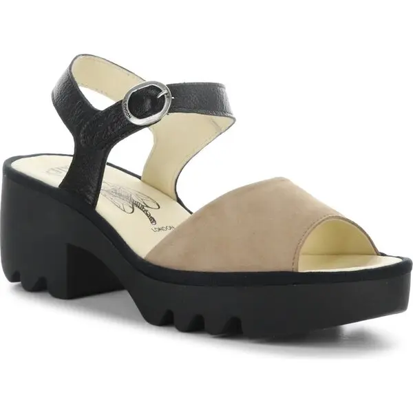 Fly London Tull Platform Sandals - Taupe/ Black