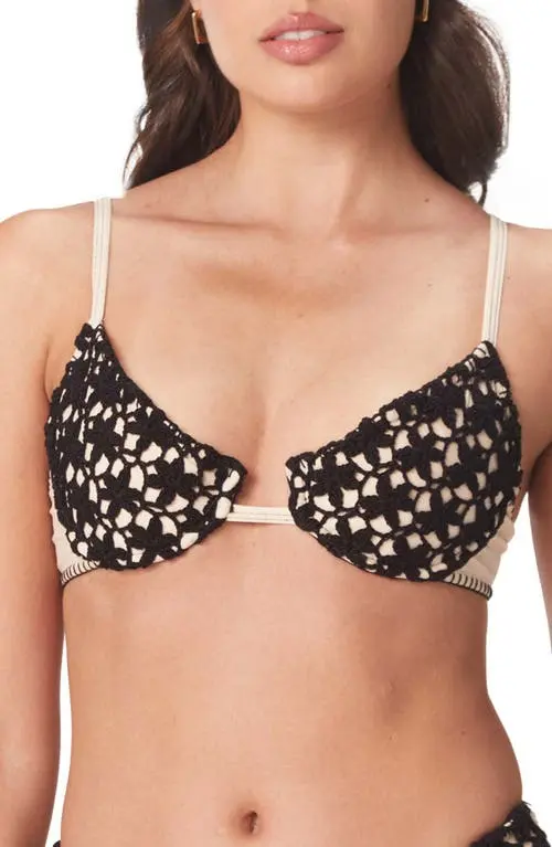 CAPITTANA Savanah Floral Crochet Bikini Top - Black