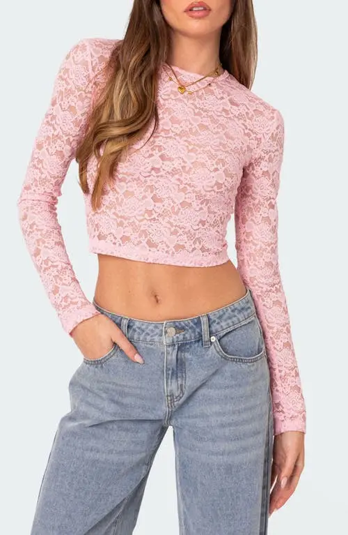 EDIKTED Estella Lace Crop Top - Pink