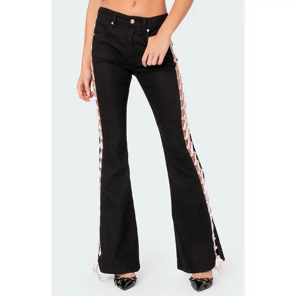 EDIKTED Lace-up Flare Jeans