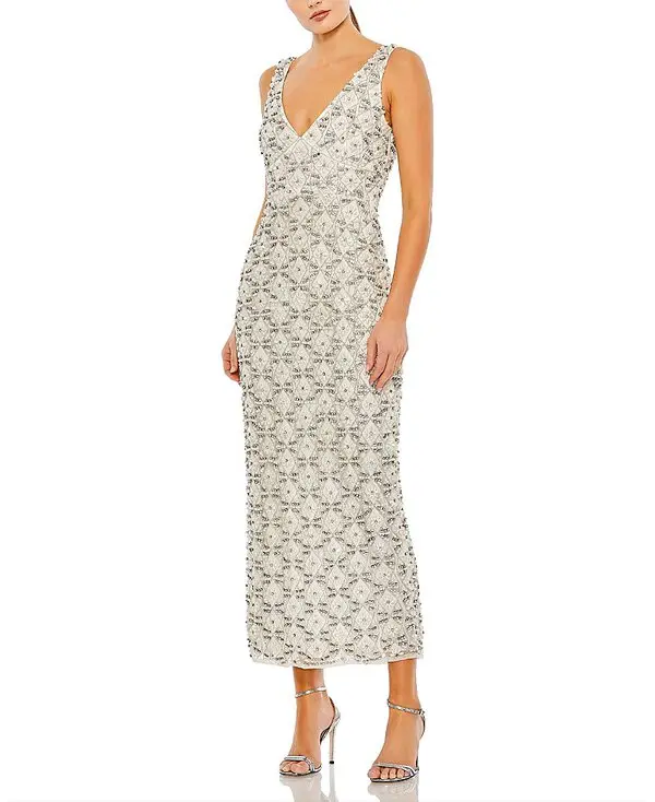 Mac Duggal Fully Beaded Column Gown - Ivory