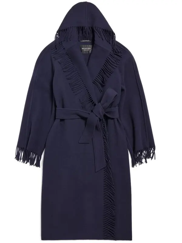 Balenciaga Fringed-edge Wool Coat - Blue