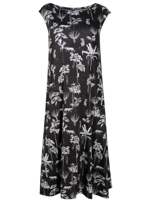 LYGIA & NANNY Botanical-print Midi Dress - Black