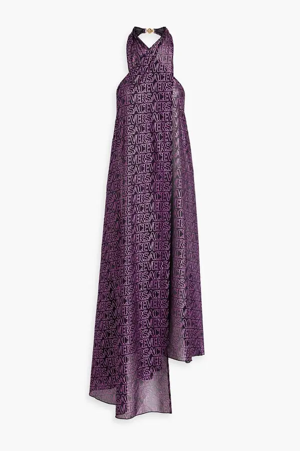 Versace Metallic Logo-print Halterneck Dress