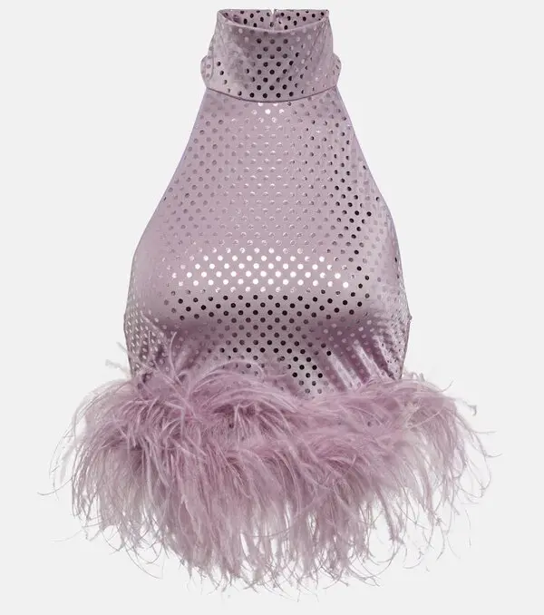 Oseree Disco Plumage Feather-trimmed Top