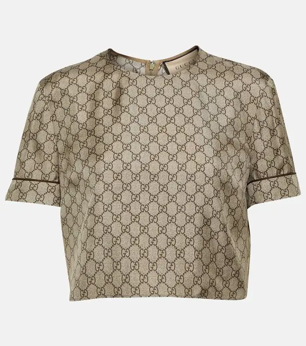 Gucci Gg Printed Silk Twill Crop Top
