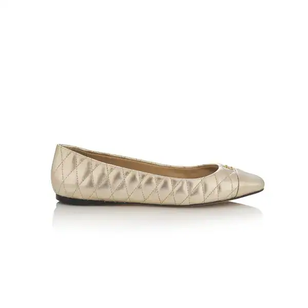 JIMMY CHOO Leni Flat Champagne Quilted Metallic Leather Flats ...