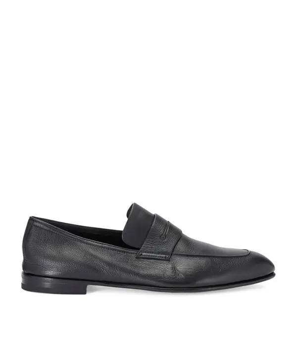 Zegna Leather-cashmere L'asola Secondskin Loafers - Black