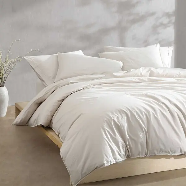 Calvin Klein Washed Percale Cotton 3 Piece Duvet Cover Set - Light Beige