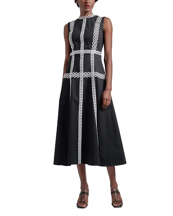 Misook Contrast Trim Midi Dress - Black/white