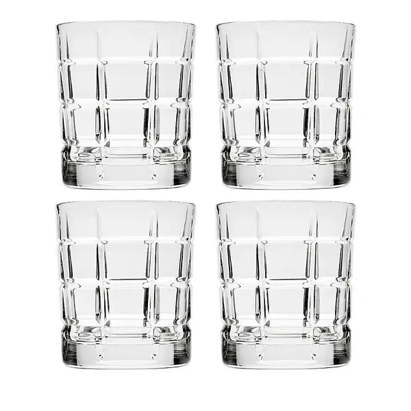 GODINGER Radius Plaid Double Old Fashioned Glasses, Set Of 4 - Clear