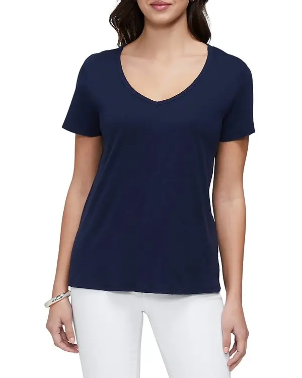 Three Dots Cotton V-neck Tee - Navy