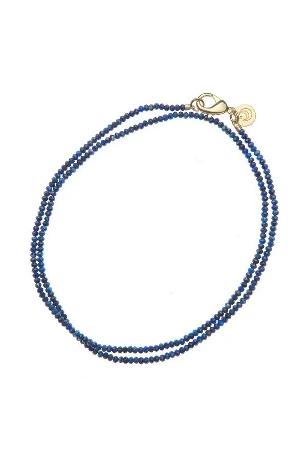 JANE WIN Double Wrap Lapis Lazuli Beaded Necklace - Gold